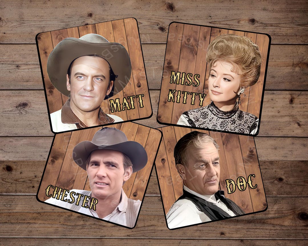 Classic Western Coasters, Gunsmoke Coasters, Matt Dillon, Miss Kitty, Retro Western, TV Westerns ...