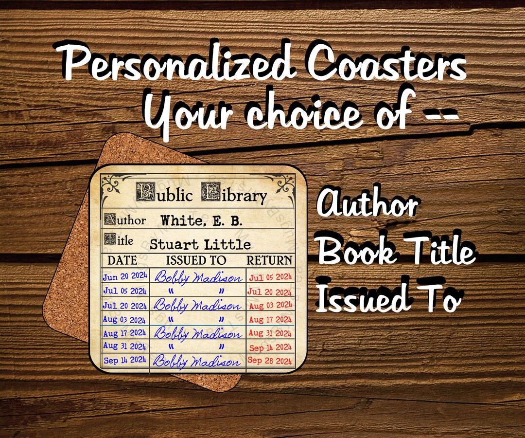 Personalized Library Card Coaster Set, Personalized Gift, 4/6/8 Set ...