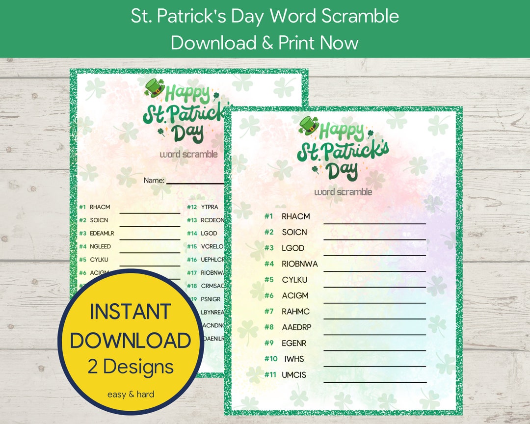 St. Patrick's Day Word Scramble Game, Printable Kid's Activity (digital ...