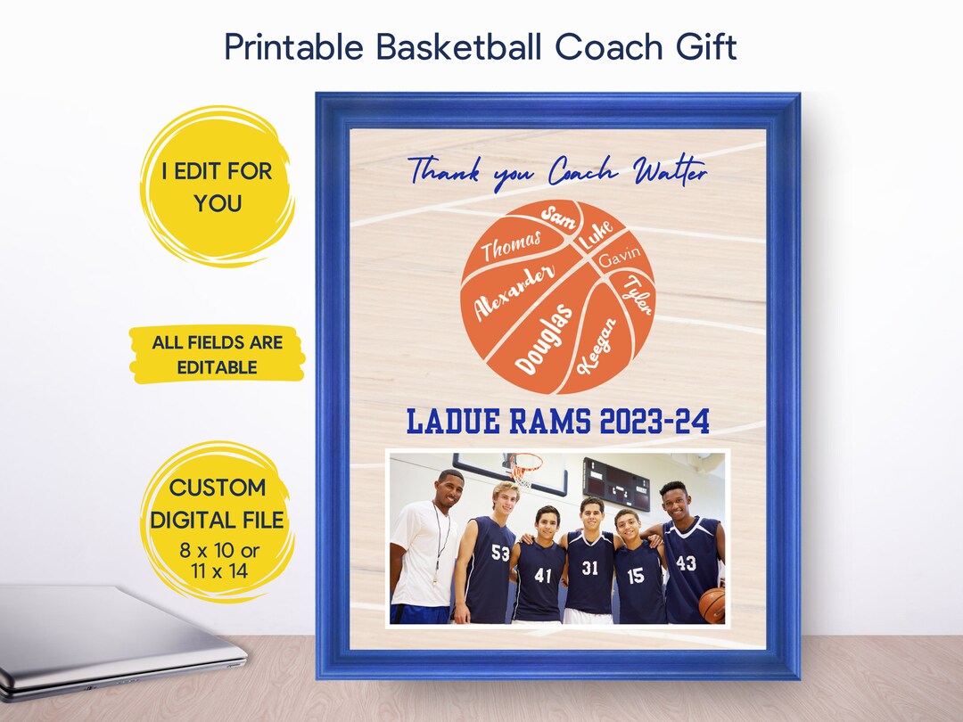 Custom Basketball Coach Gift Printable, Coach Appreciation Gift ...