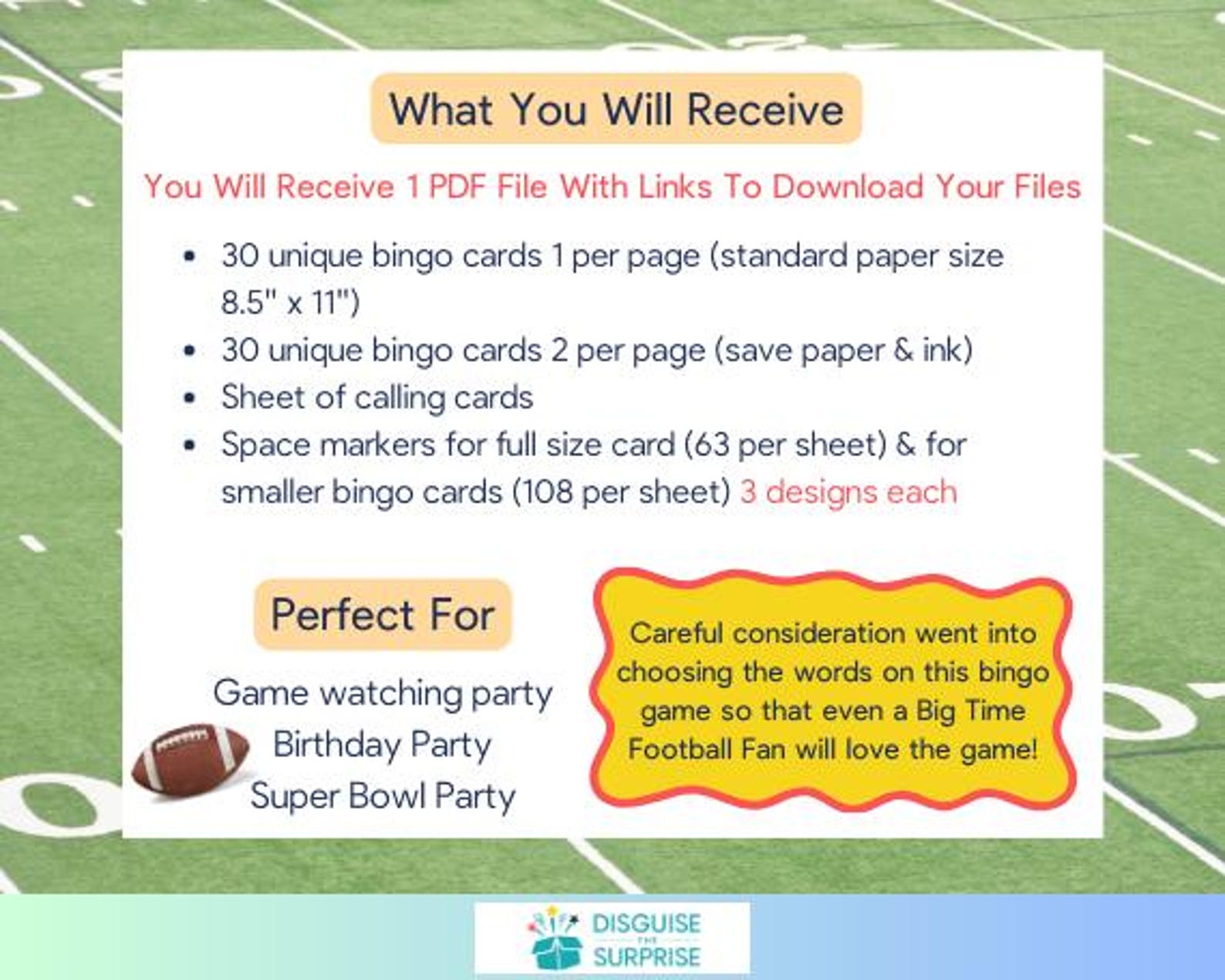 Football Bingo Game for Football Party Printable Bingo Game Day Bingo ...