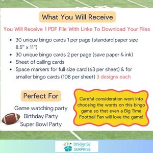 Football Bingo Game for Football Party Printable Bingo Game Day Bingo ...