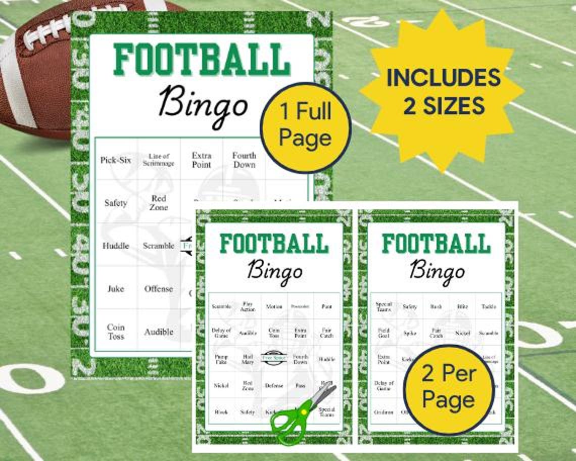 Football Bingo Game for Football Party Printable Bingo Game Day Bingo ...