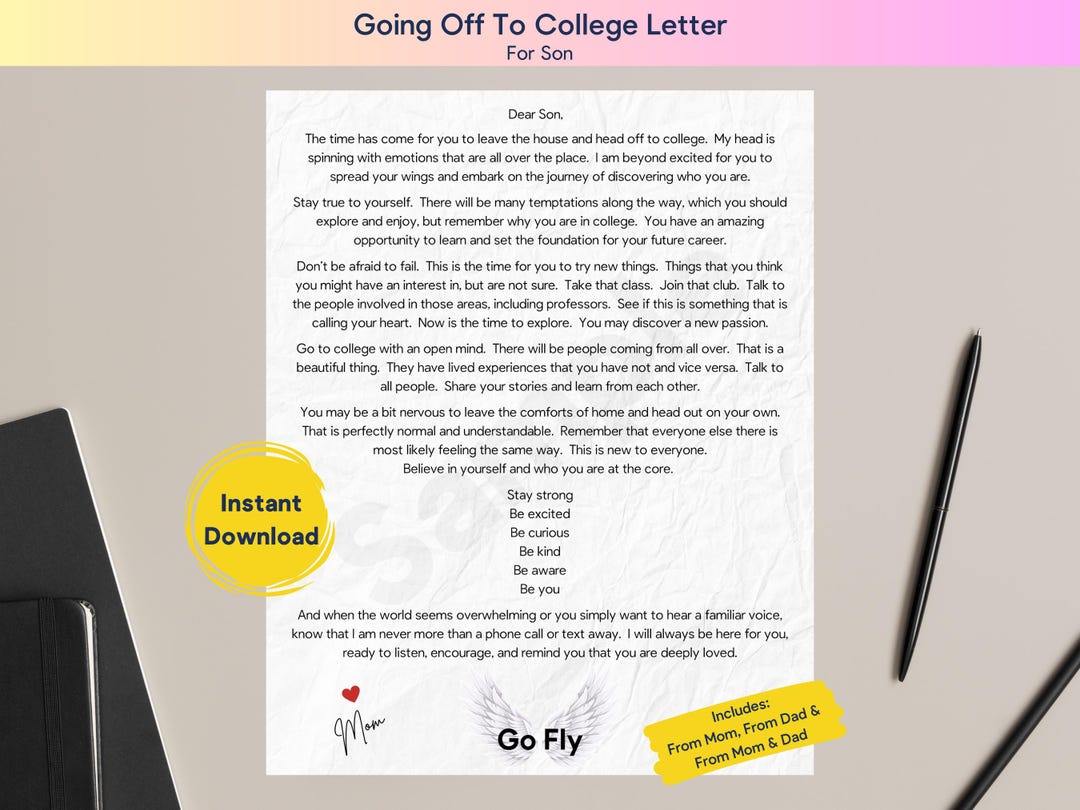 Going off to College Letter, Son Going to College DIGITAL DOWNLOAD ...