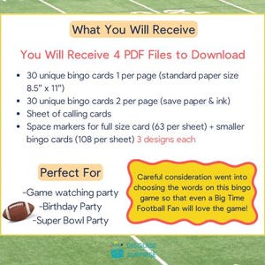 Football Bingo Game | 30 Printable Cards (digital Download) - Etsy