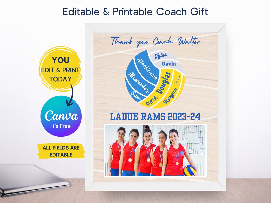 EDITABLE Volleyball Coach Gift Printable, Coach Appreciation Gift ...