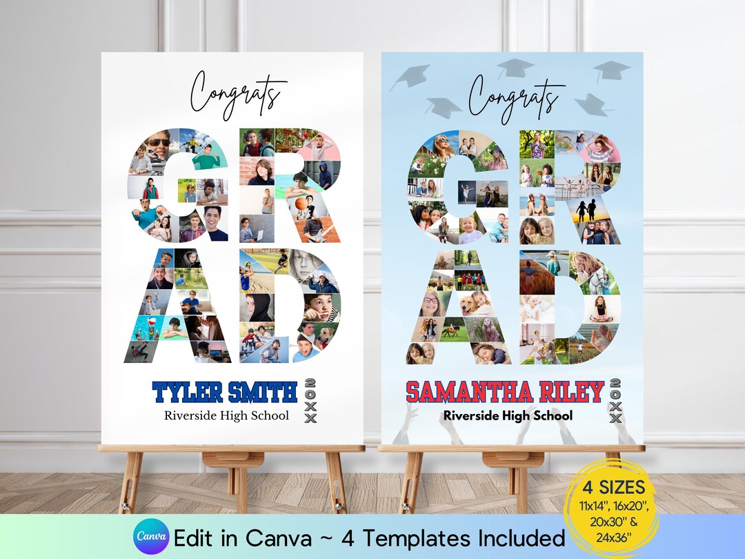 Graduation Photo Collage Poster Template, "congrats Grad" (digital ...