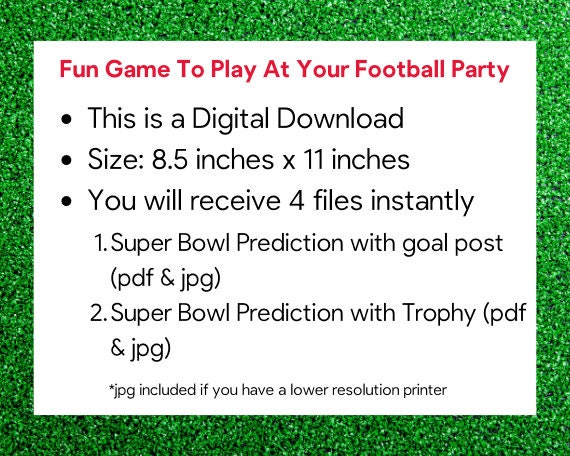 PRINTABLE Super Bowl Party Game, Super Bowl Prediction Game, Football ...