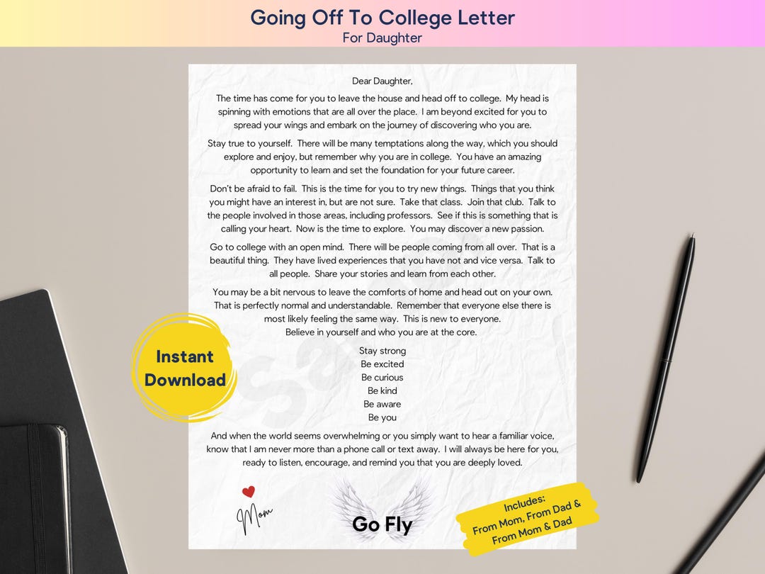 Going off to College Letter, Daughter Going to College DIGITAL DOWNLOAD ...