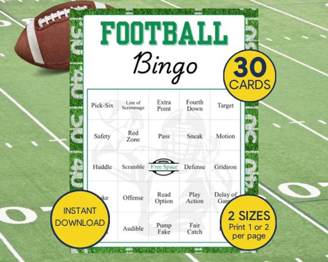 Football Bingo Game for Football Party Printable Bingo Game Day Bingo ...
