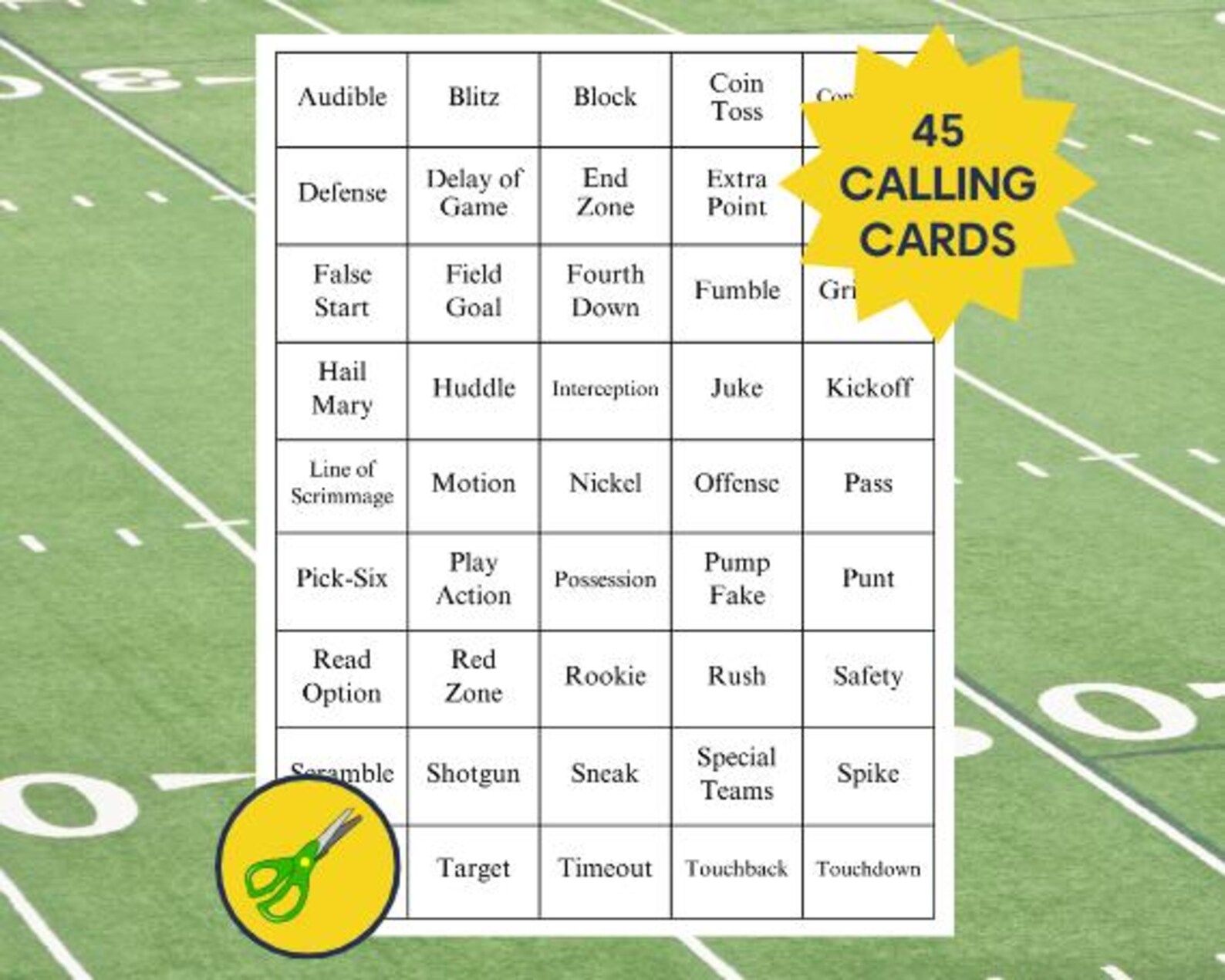 Football Bingo Game for Football Party Printable Bingo Game Day Bingo ...