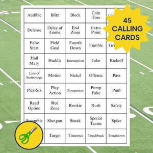 Football Bingo Game for Football Party Printable Bingo Game Day Bingo ...