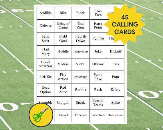 Football Bingo Game for Football Party Printable Bingo Game Day Bingo ...