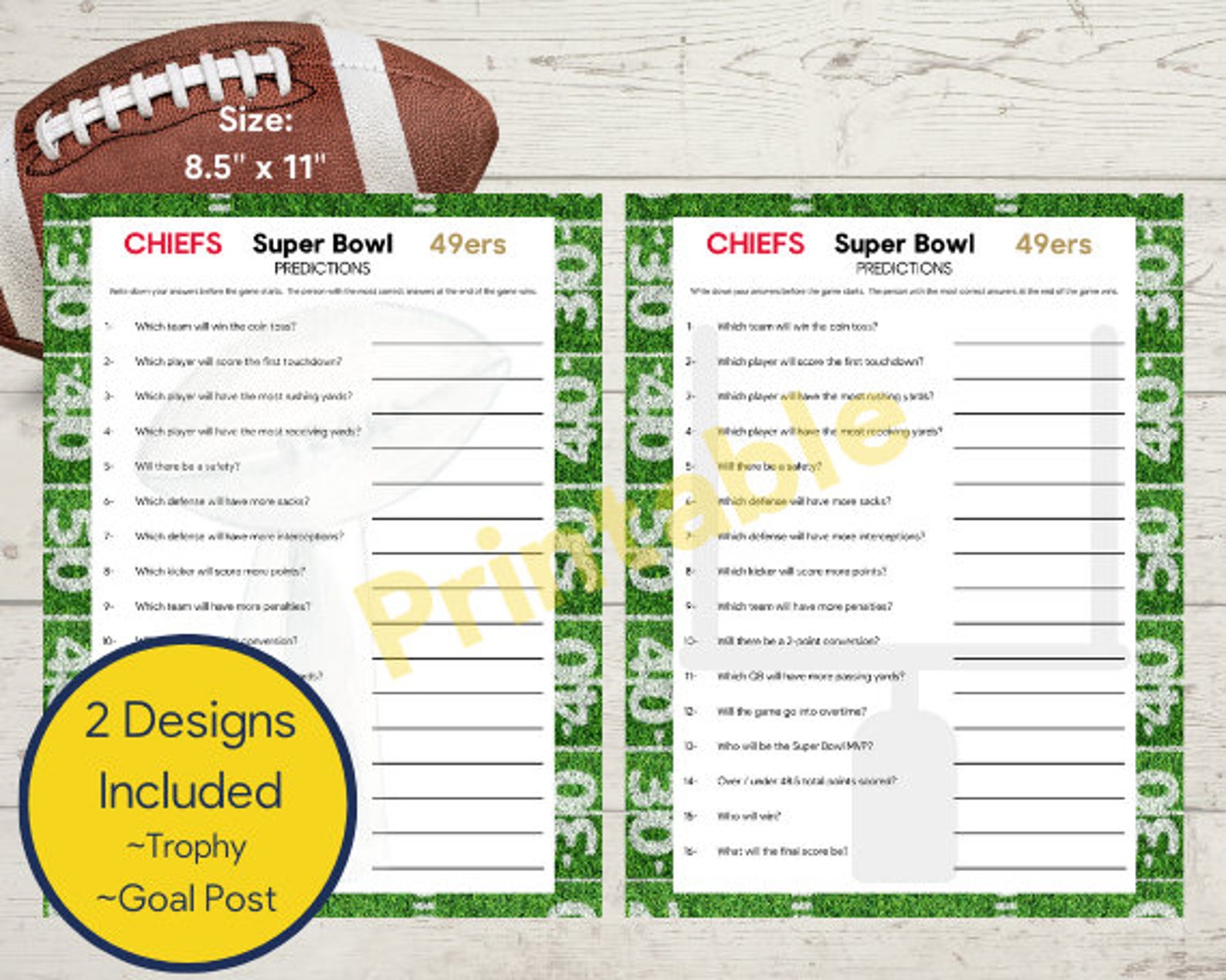 PRINTABLE Super Bowl Party Game, Super Bowl Prediction Game, Football ...