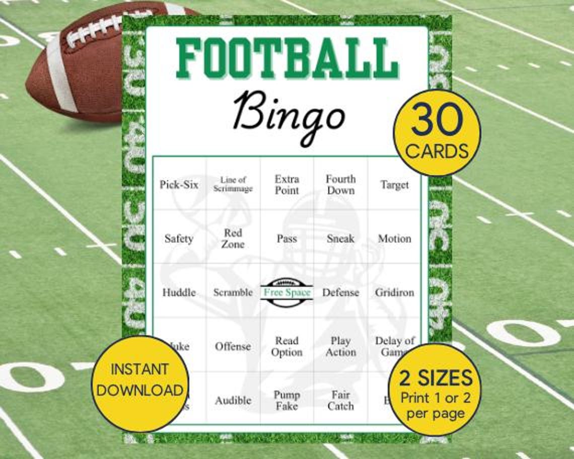 Football Bingo Game | 30 Printable Cards (digital Download) - Etsy