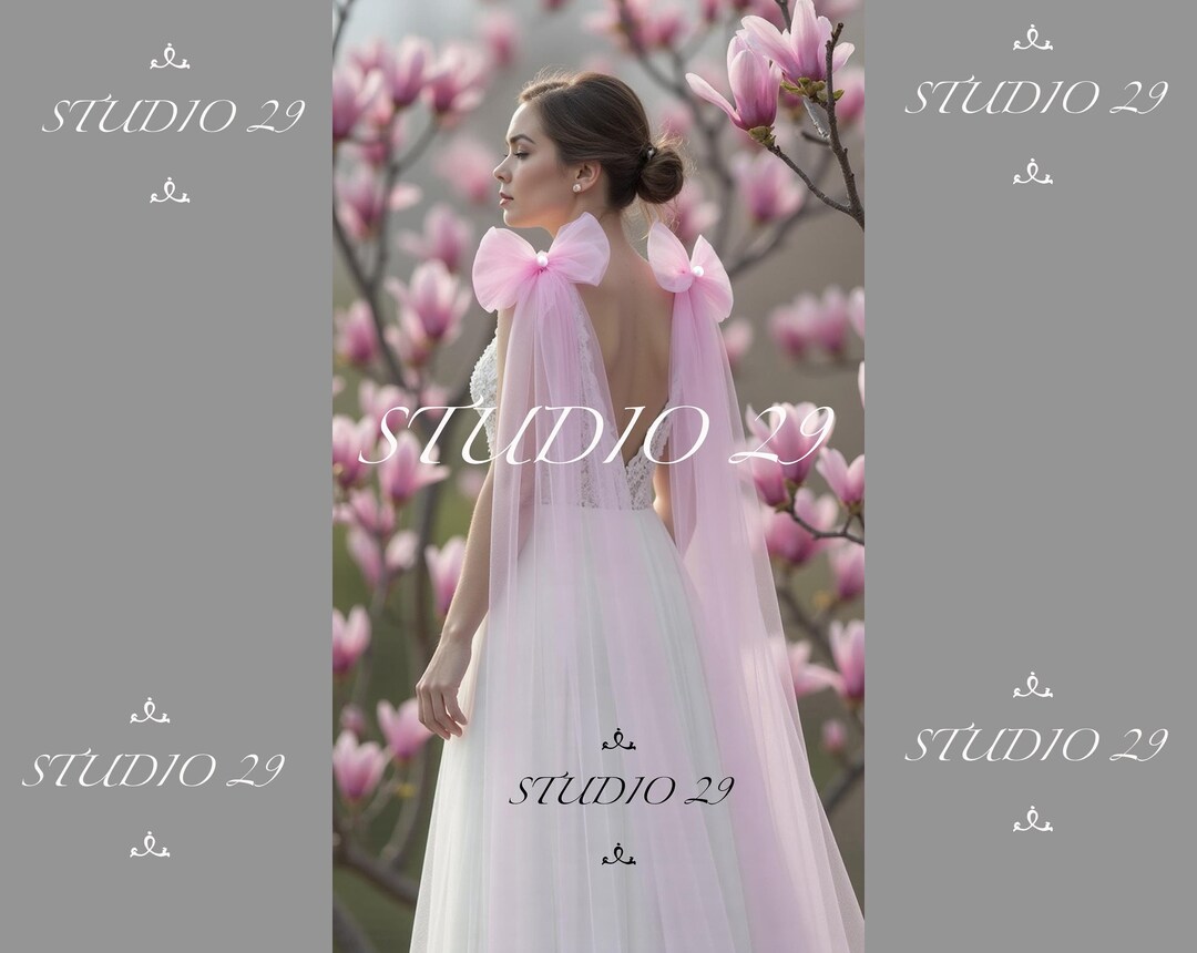 Blush Pink Tulle Wedding Bow Sleeves. Bridal Shoulder Bow Cape Veil ...