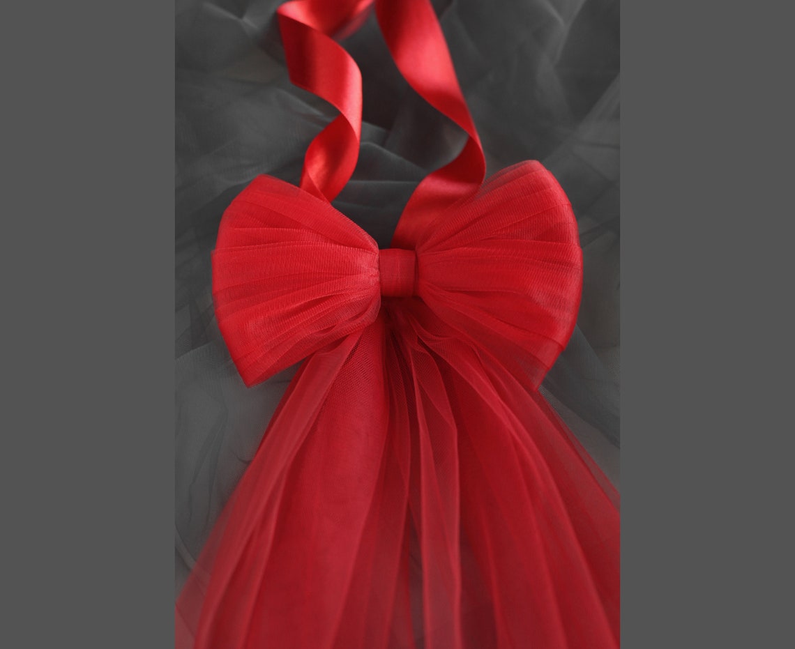 Big Red Bow Belt With Long Tail / Detachable Large Tulle Bow - Etsy