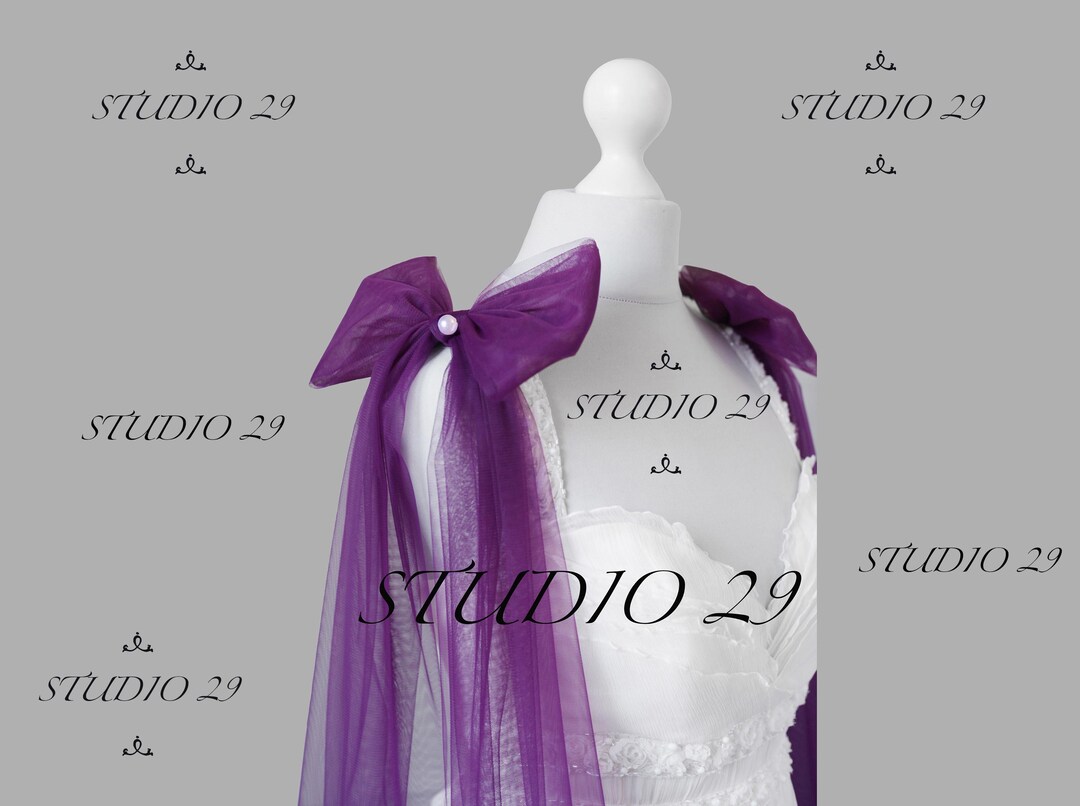 Dark Purple Detachable Bow Sleeves. Removable Shoulder Bows. Tulle Bows ...