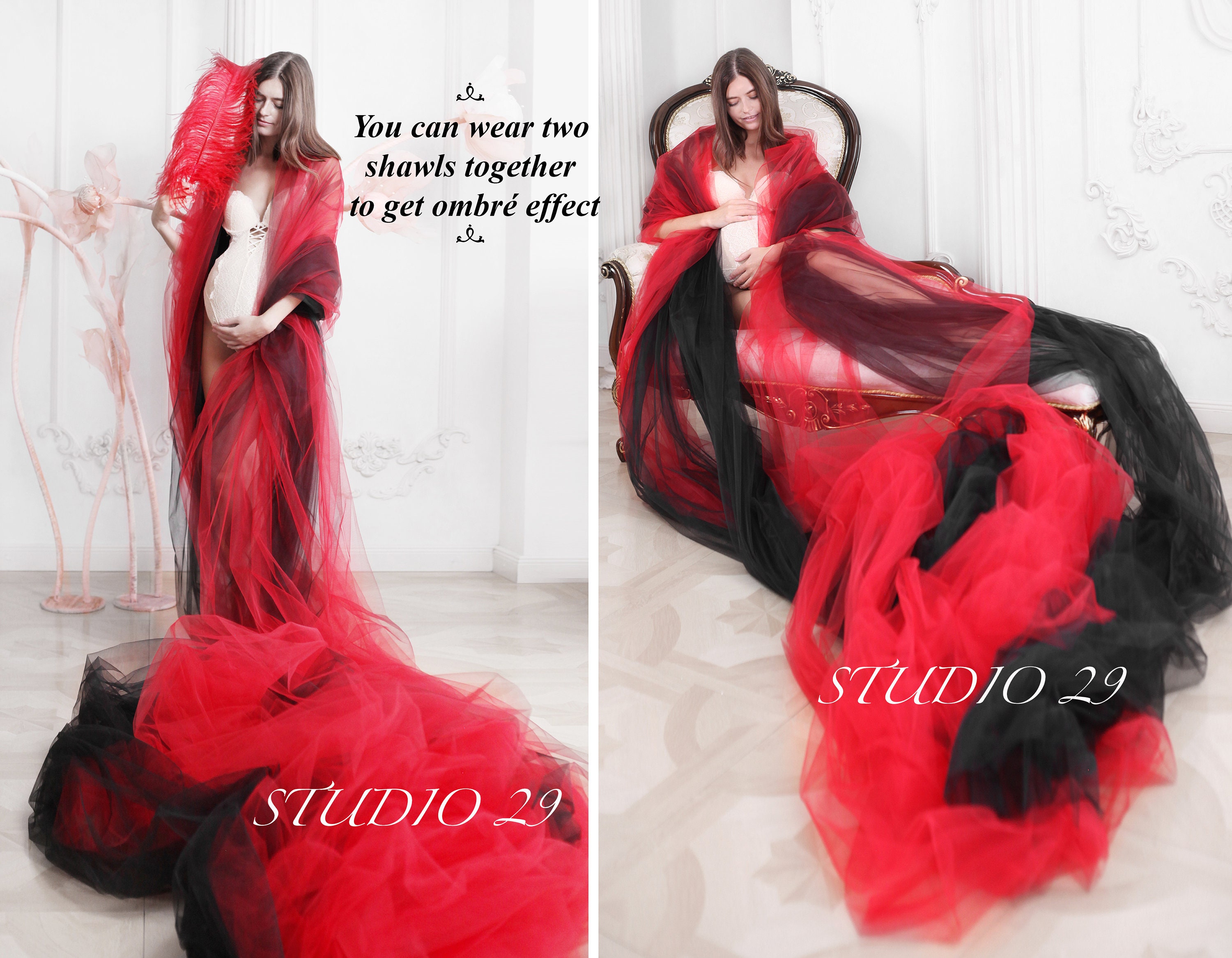 Maternity Boudoir Photo Props Red Tulle Maternity Outfit Idea - Etsy