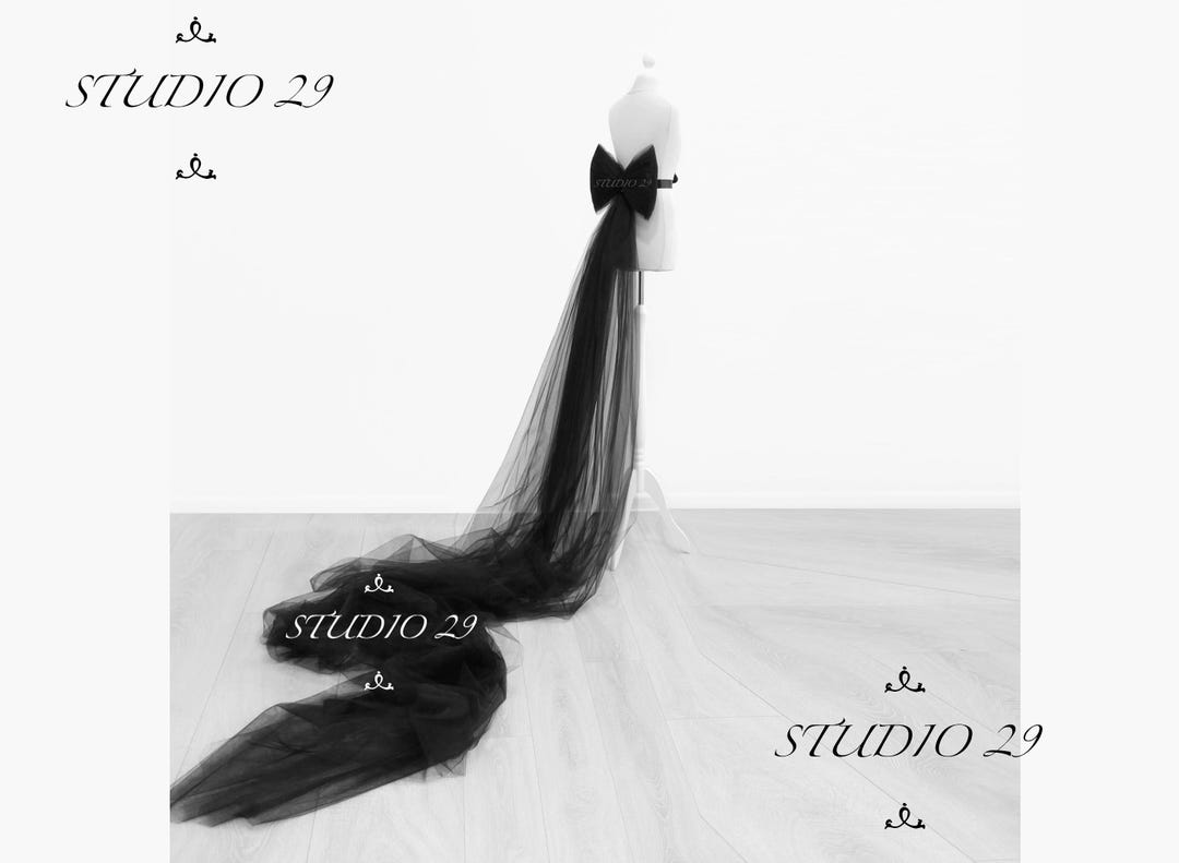 Long Black Wedding Train With Large Bow. Detachable Bow Train. Large ...