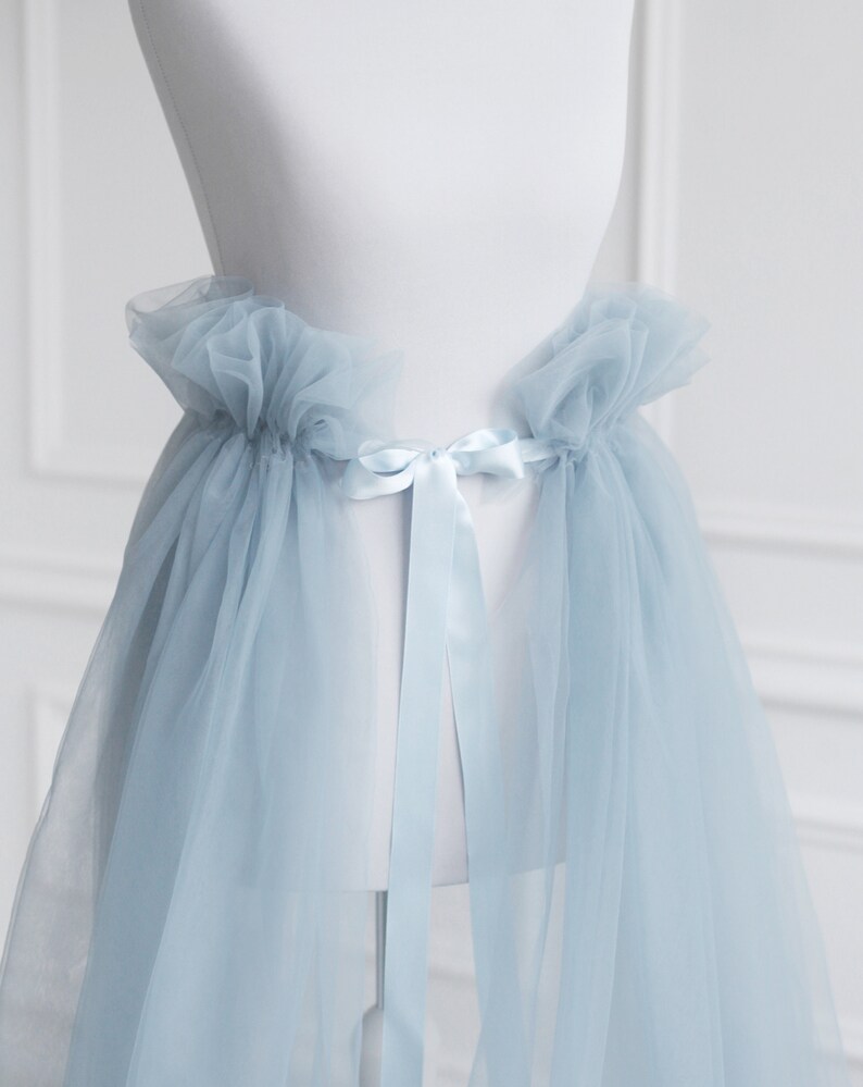Light Blue Tulle Overskirt With Train Detachable Wedding Overskirt ...