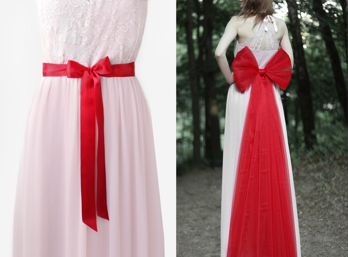 Big Red Bow Belt With Long Tail / Detachable Large Tulle Bow - Etsy