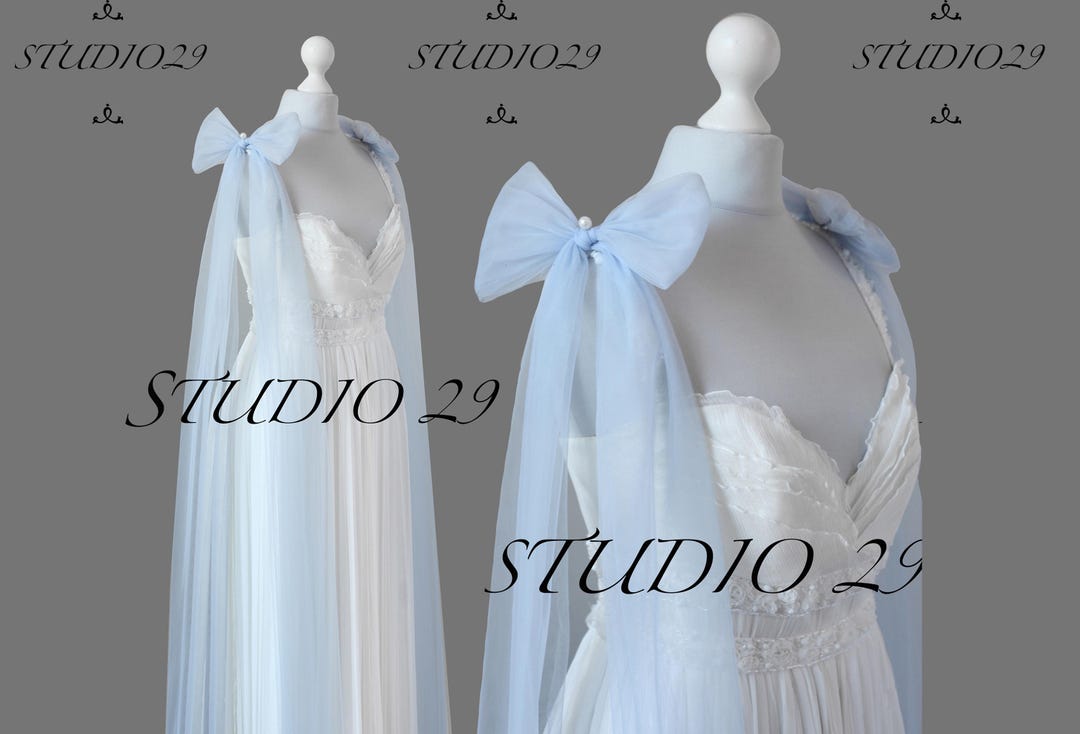 Elven Cape Veil With Bows Fantasy Fairytail Ball Accessories Blue Wings ...