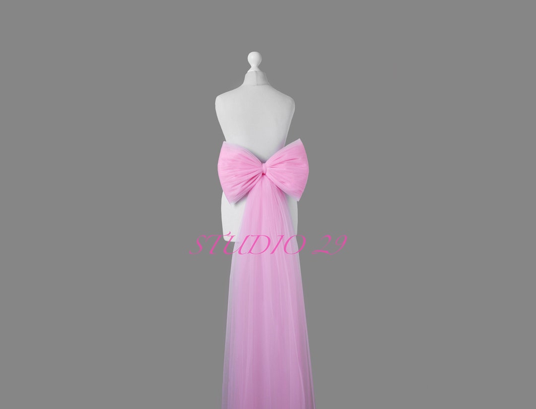 Large Pink Bow for Bridal Dress Pink Tulle Bow Belt Pink Detachable Bow ...