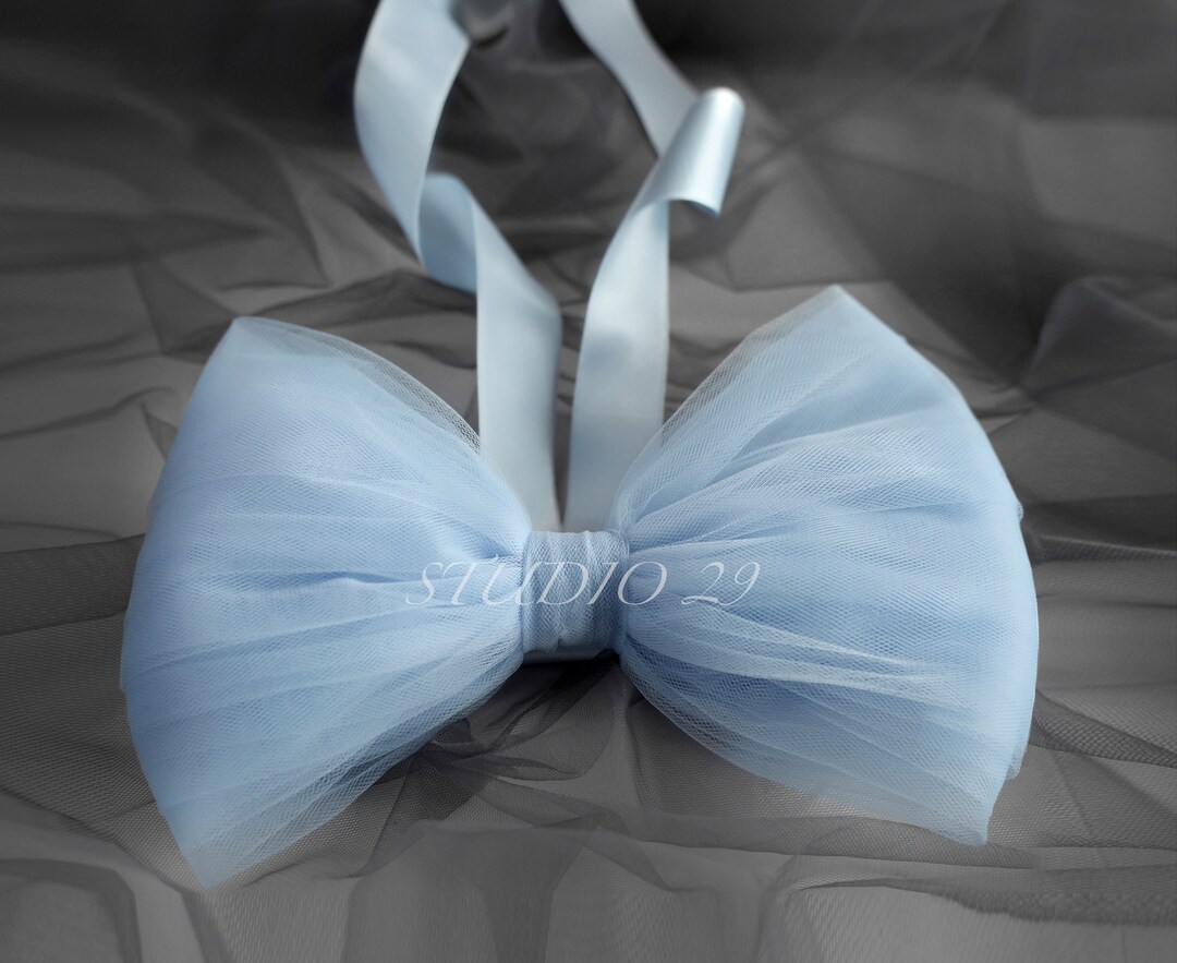 Light Blue Satin Bow Sash Belt With Large Tulle Bow Princess Bridal Bow ...