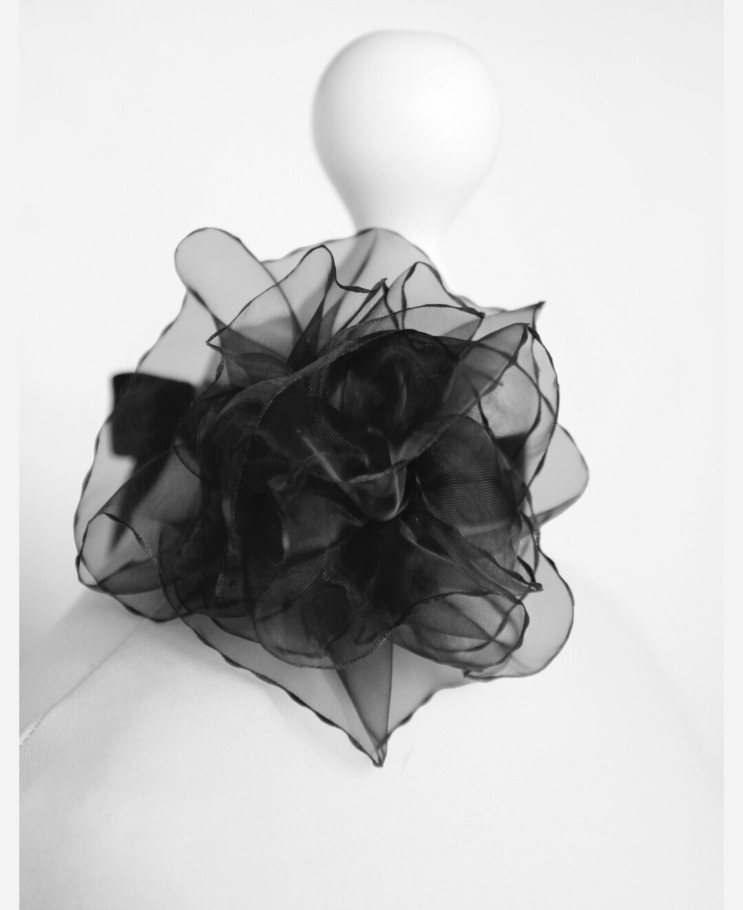 Large Black Organza Flower Choker Necklace With Satin Ribbon Flower ...