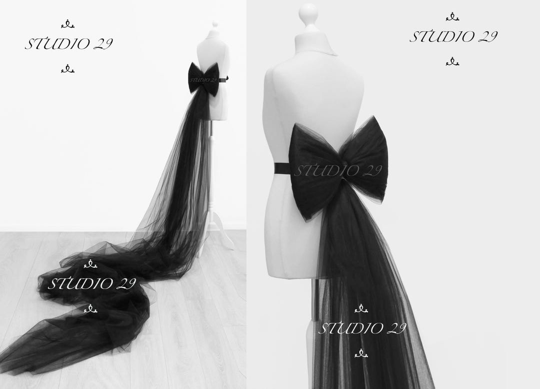 Large Black Detachable Bow Train for Wedding Dress. Black Tulle Bridal ...