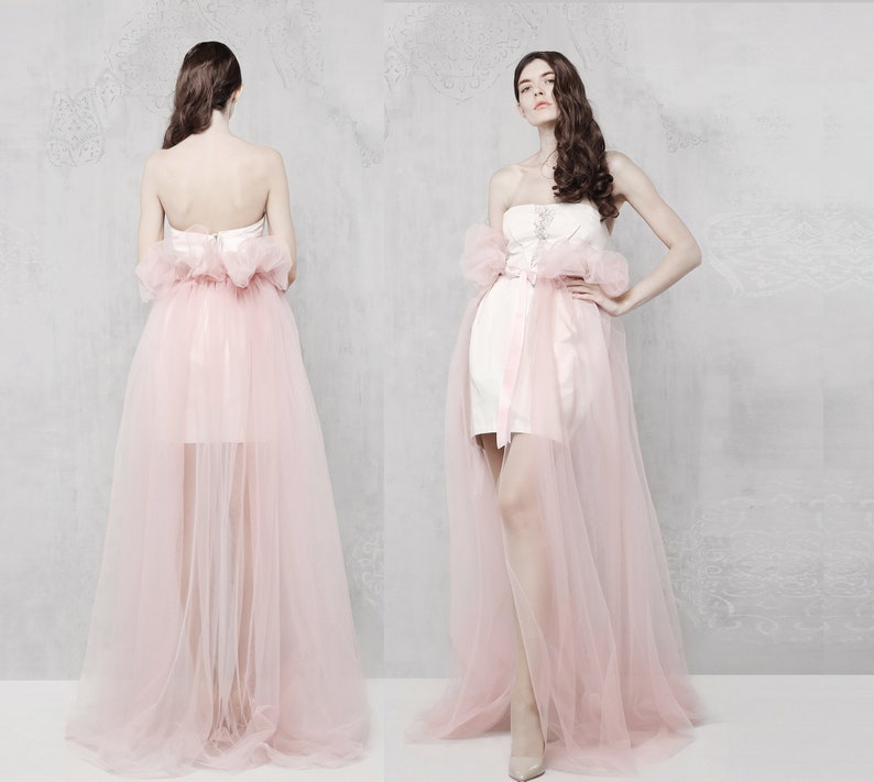 Light Blue Tulle Overskirt With Train Detachable Wedding Overskirt ...