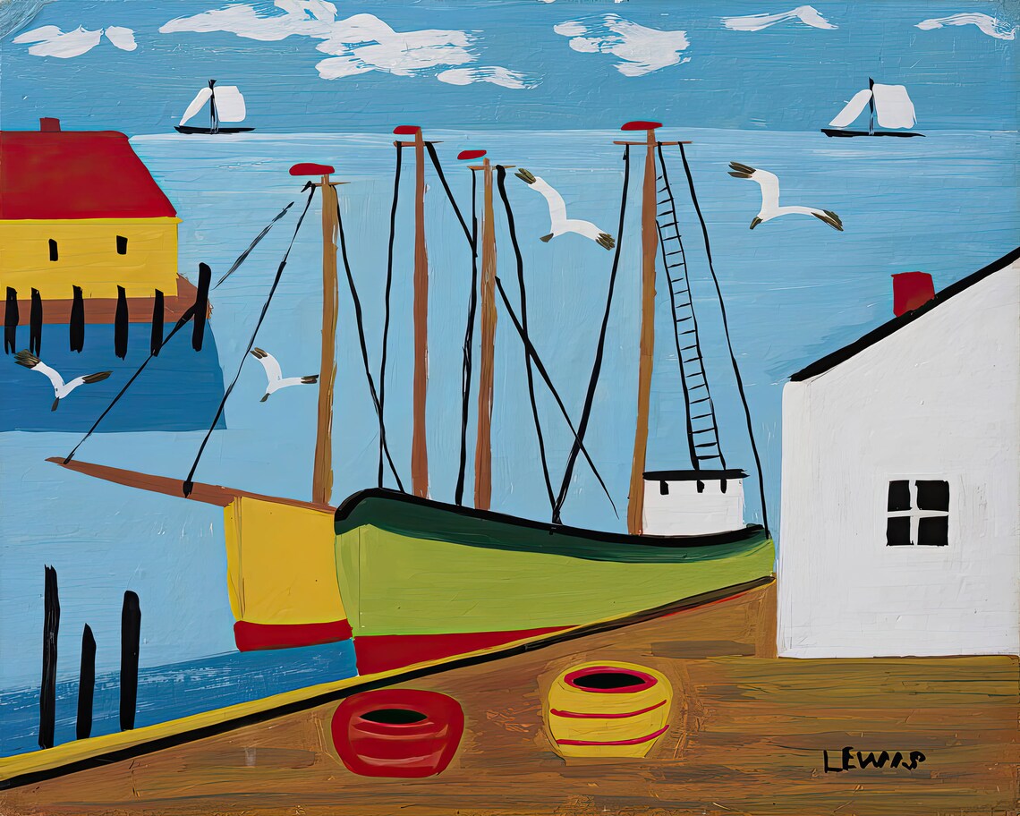 Maud Lewis - Boats and Barrels - Etsy