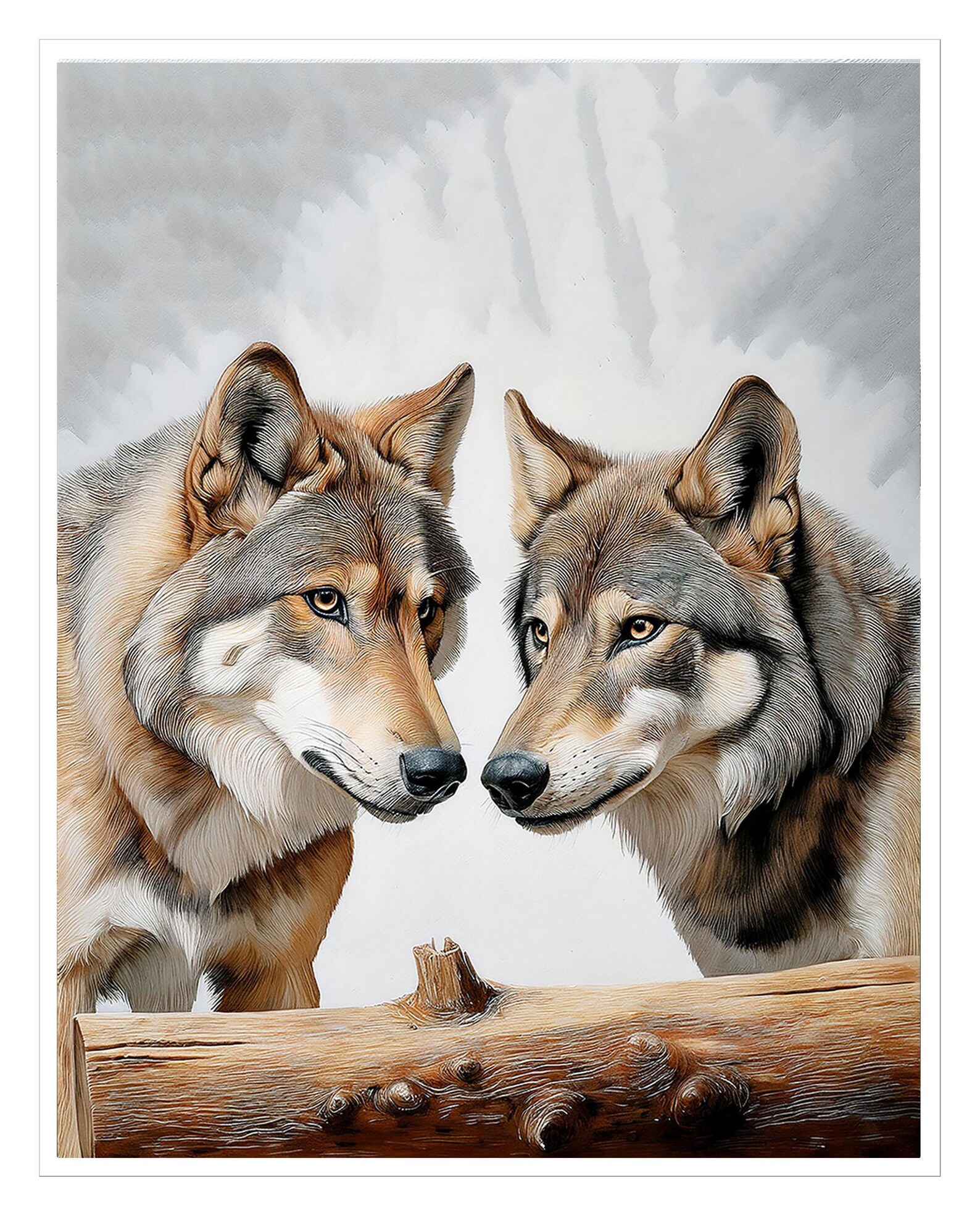 Two Wolves - on a Log - Etsy Canada