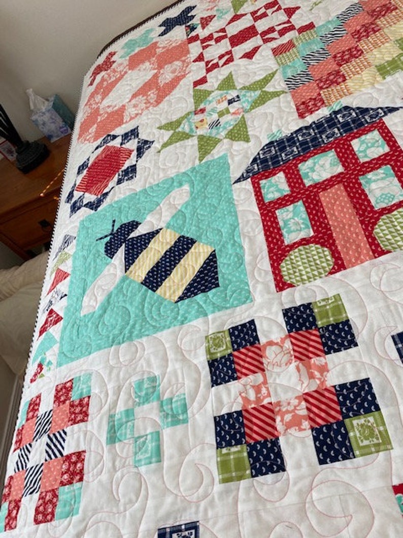 Bright Sampler Quilt: Handmade Cotton Patchwork Quilt (67x79) - Etsy