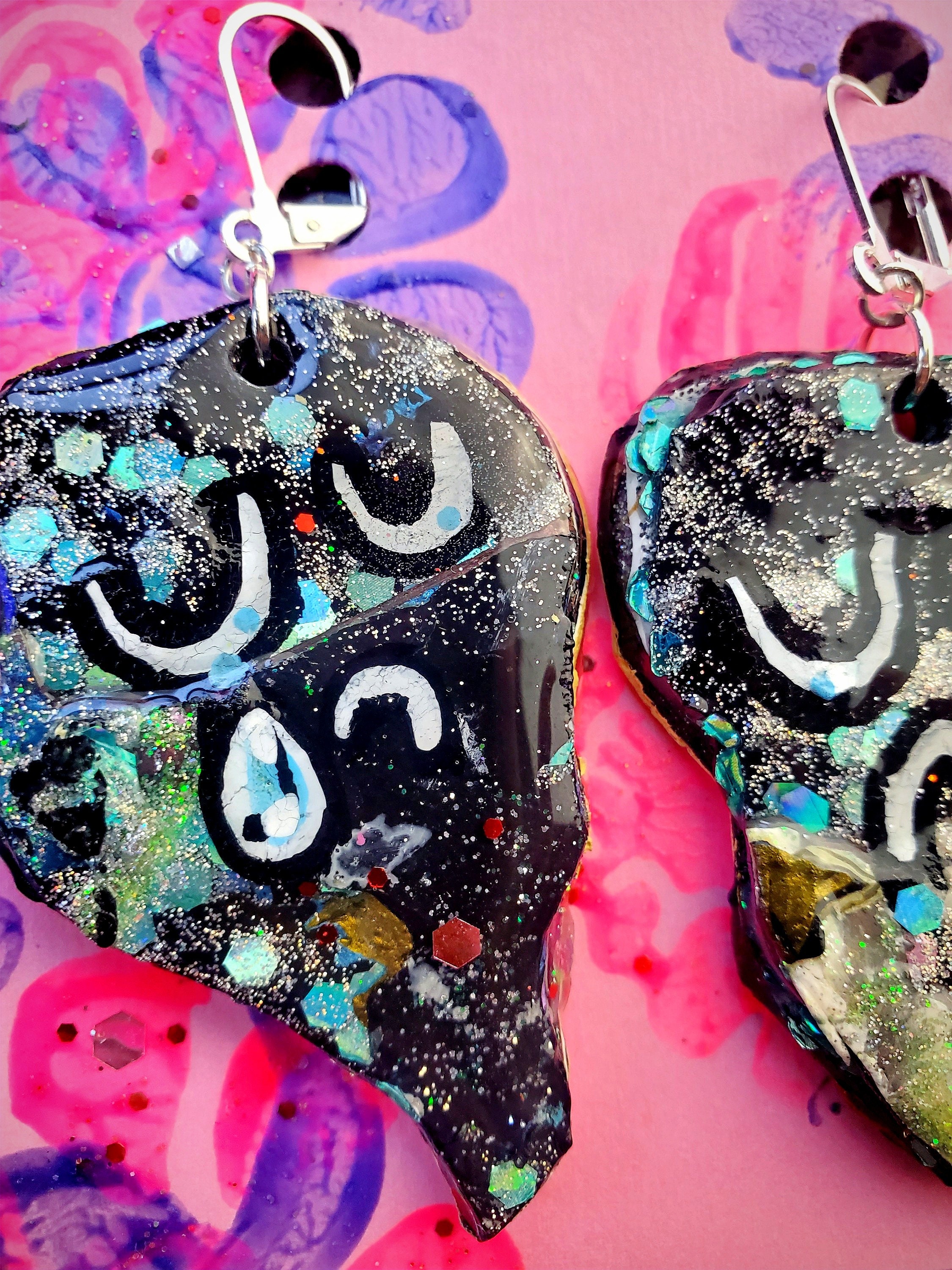 Sad Blobs (reclaimed Paint Earrings) - Depressed Cute Faces - Etsy