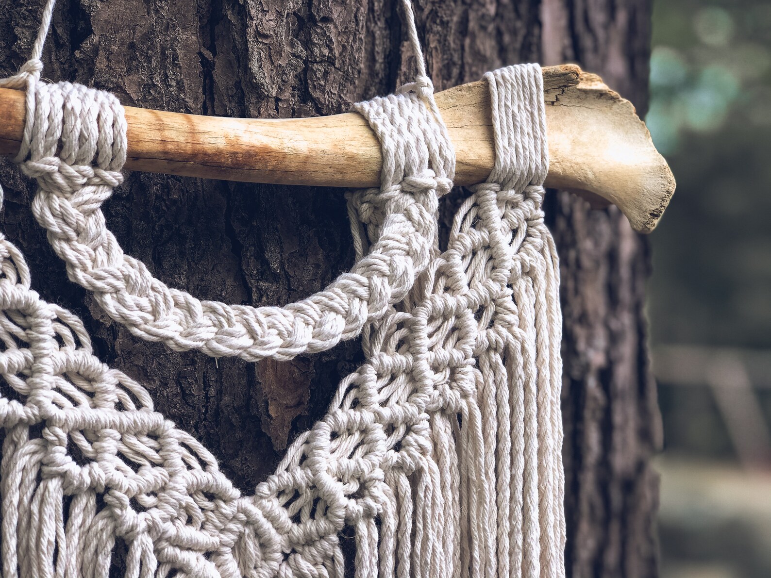 Boho Macrame Wall Hanging Minimalist Real Bone Decor White | Etsy