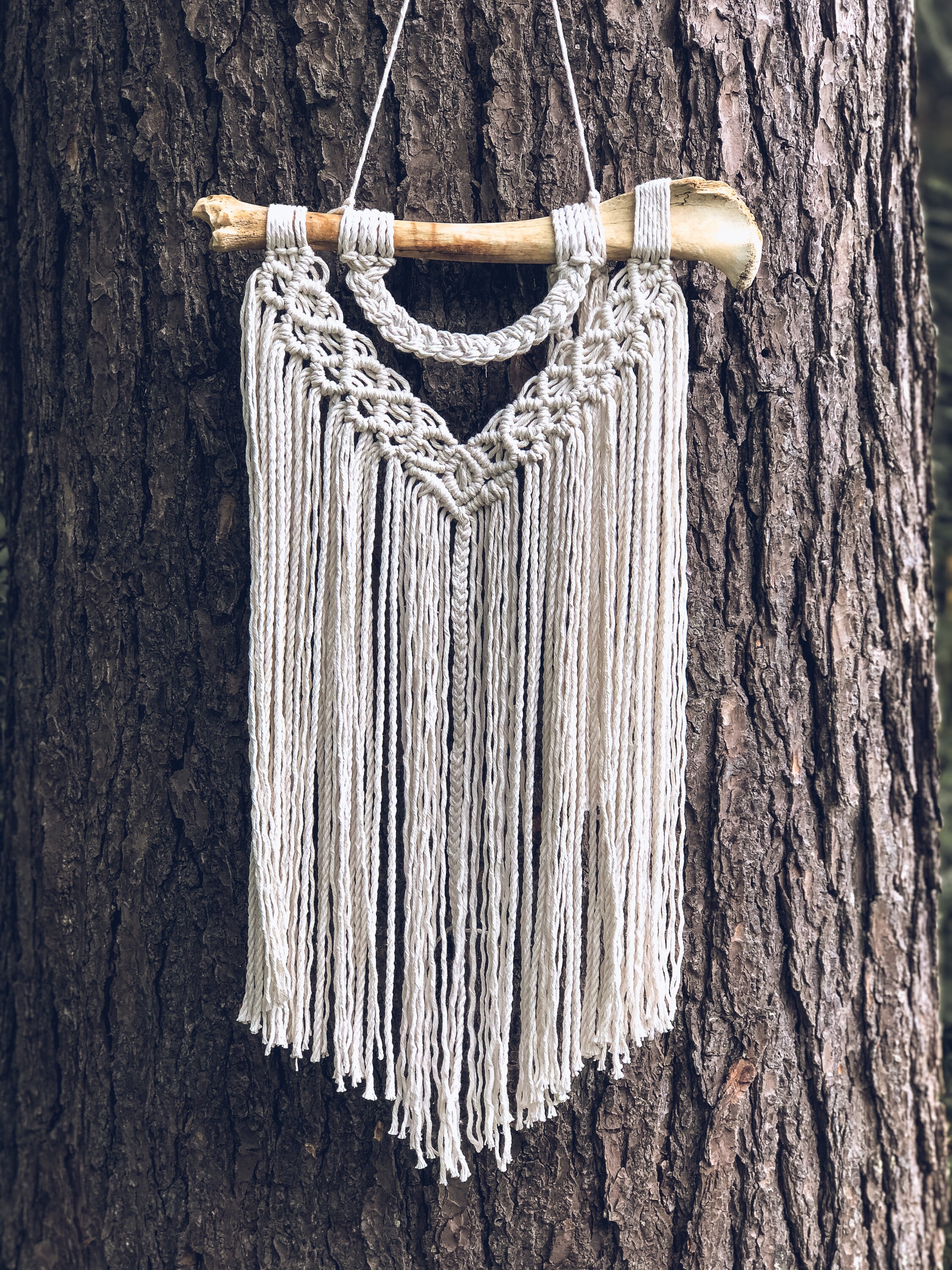 Boho Macrame Wall Hanging Minimalist Real Bone Decor White | Etsy
