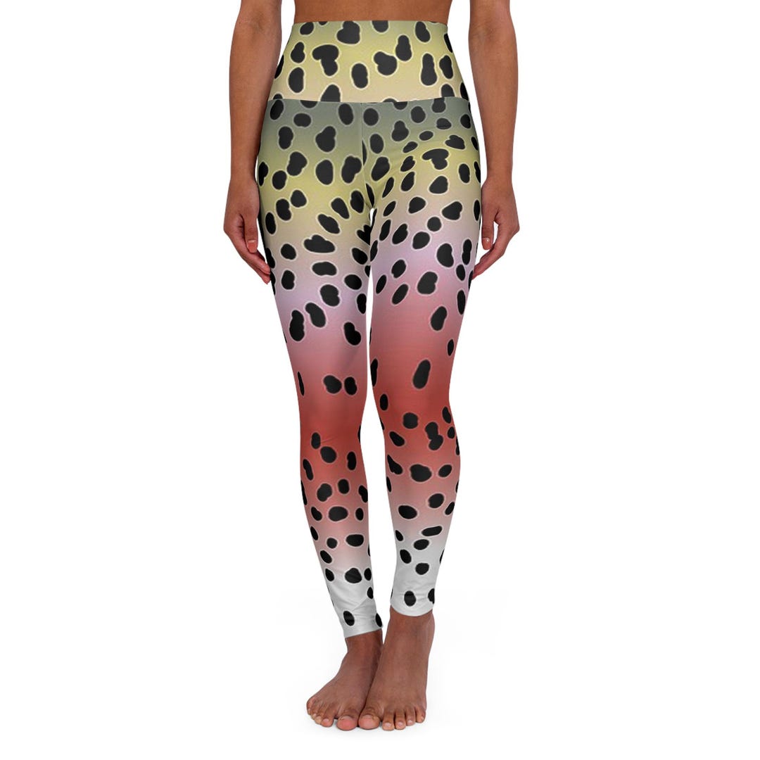 Rainbow Trout High Waisted Leggings, Fish Print Yoga Pants, Colorful ...