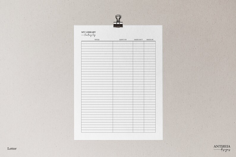 Printable Book Lending Log: Library Tracker (digital Download) - Etsy