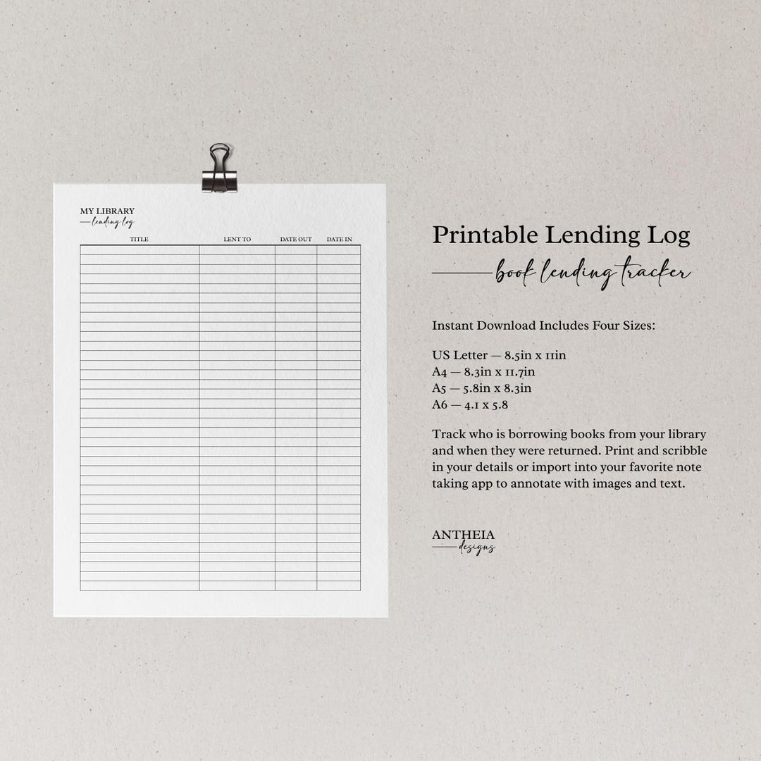 Printable Book Lending Log: Library Tracker (digital Download) - Etsy
