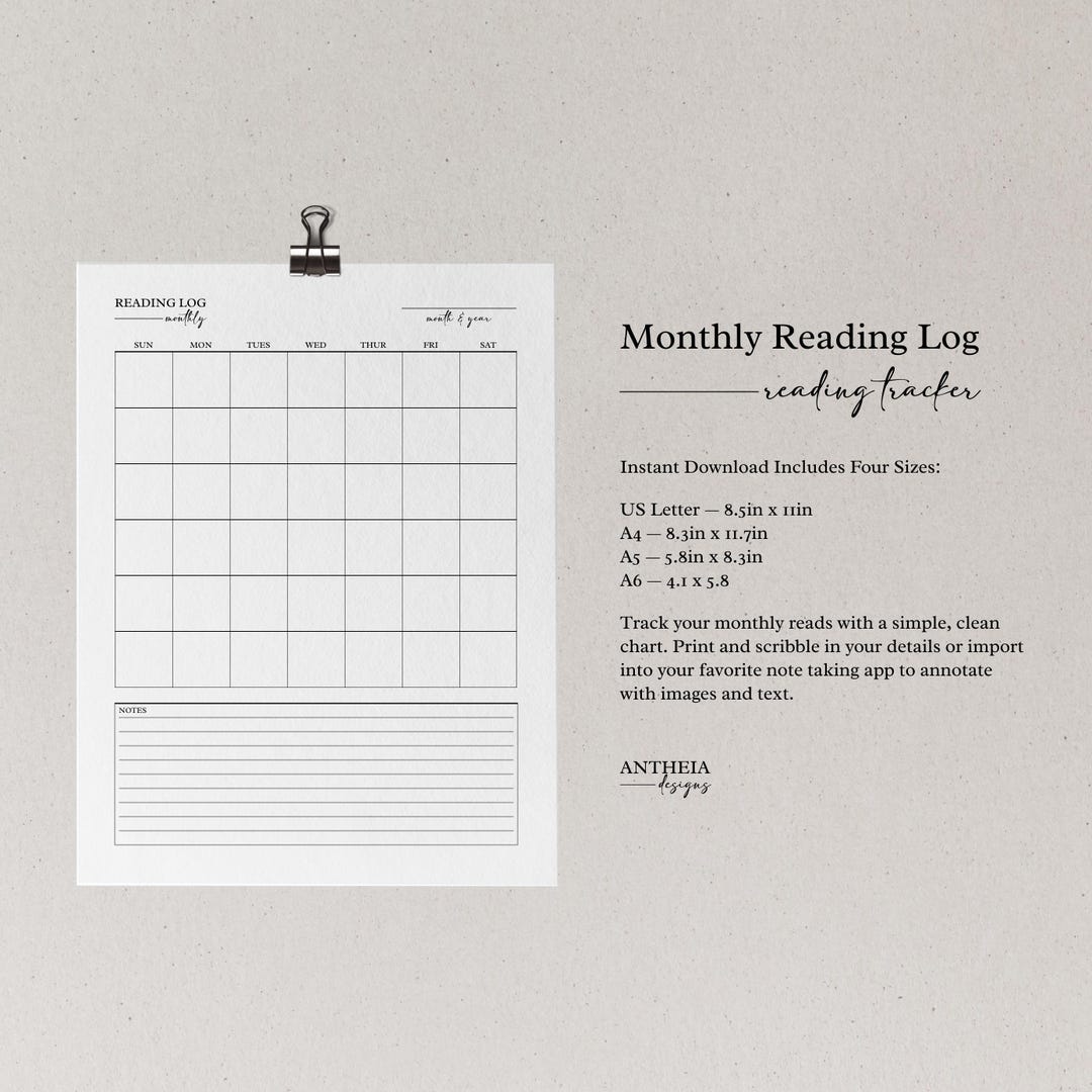 Monthly Reading Log: Printable Book Tracker (digital Download) - Etsy