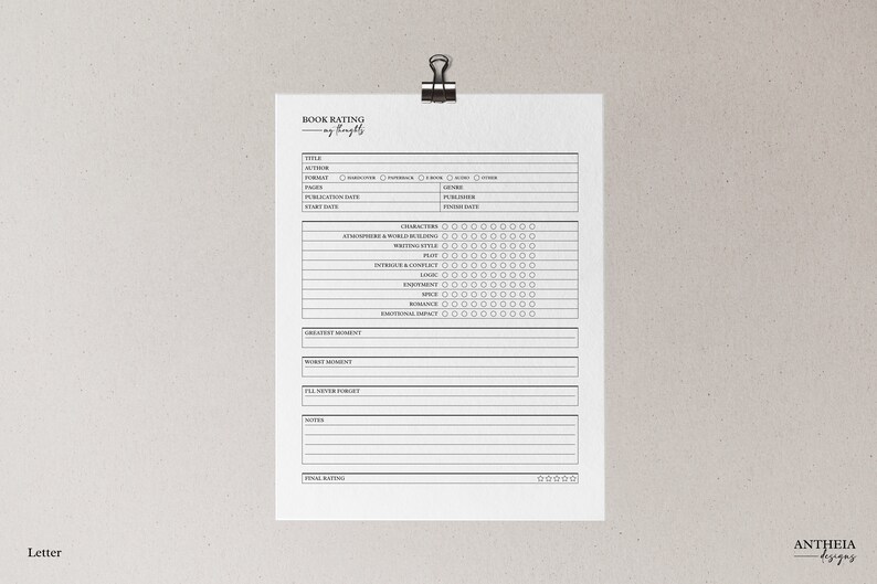 Book Rating, Printable Detailed Book Review, Book Review, Reading ...