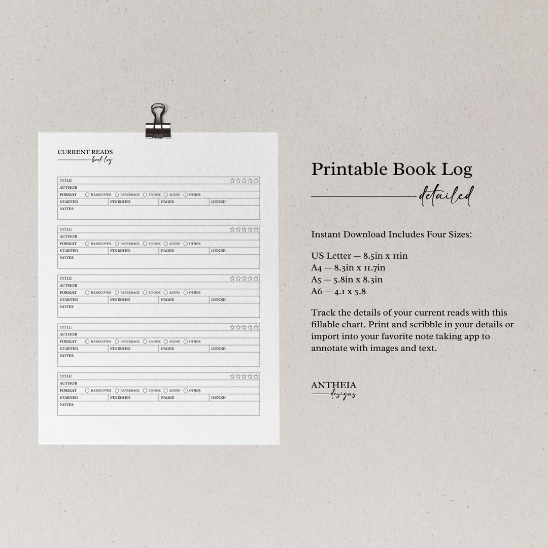 Detailed Reading Log: Printable Book Tracker (digital Download) - Etsy