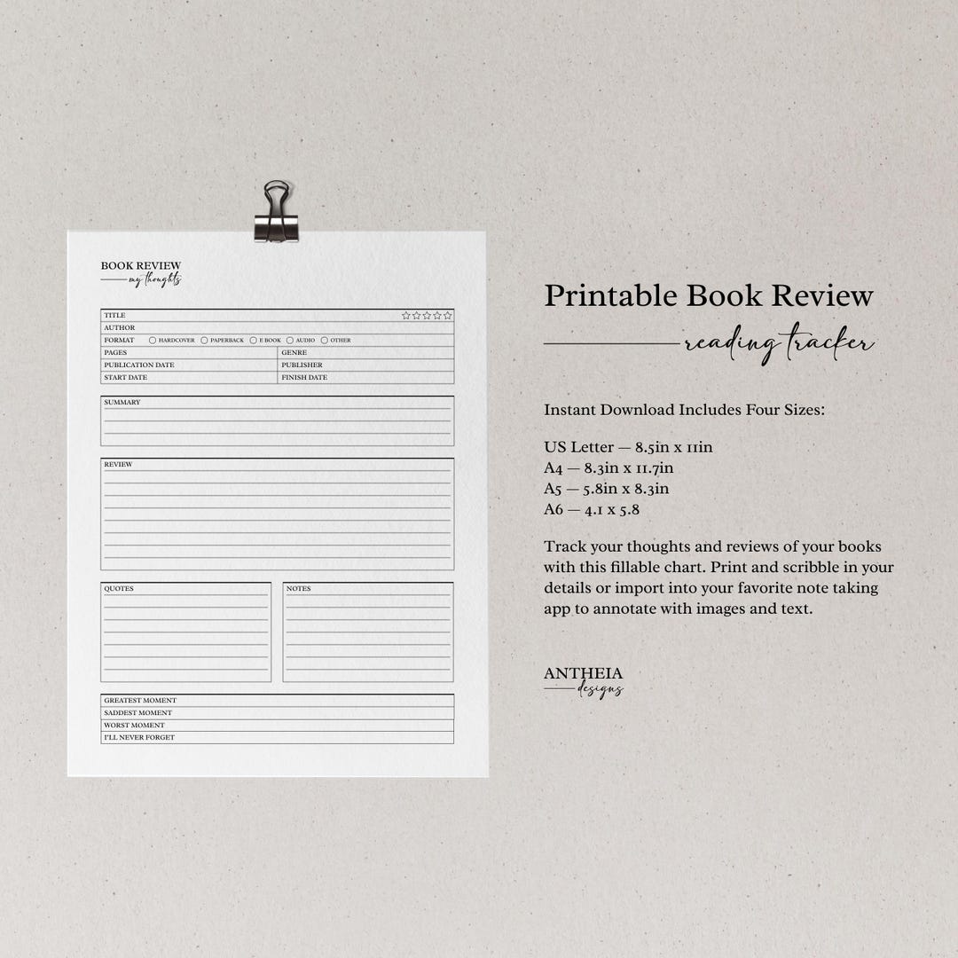 Printable Book Review & Reading Log (digital Download) - Etsy