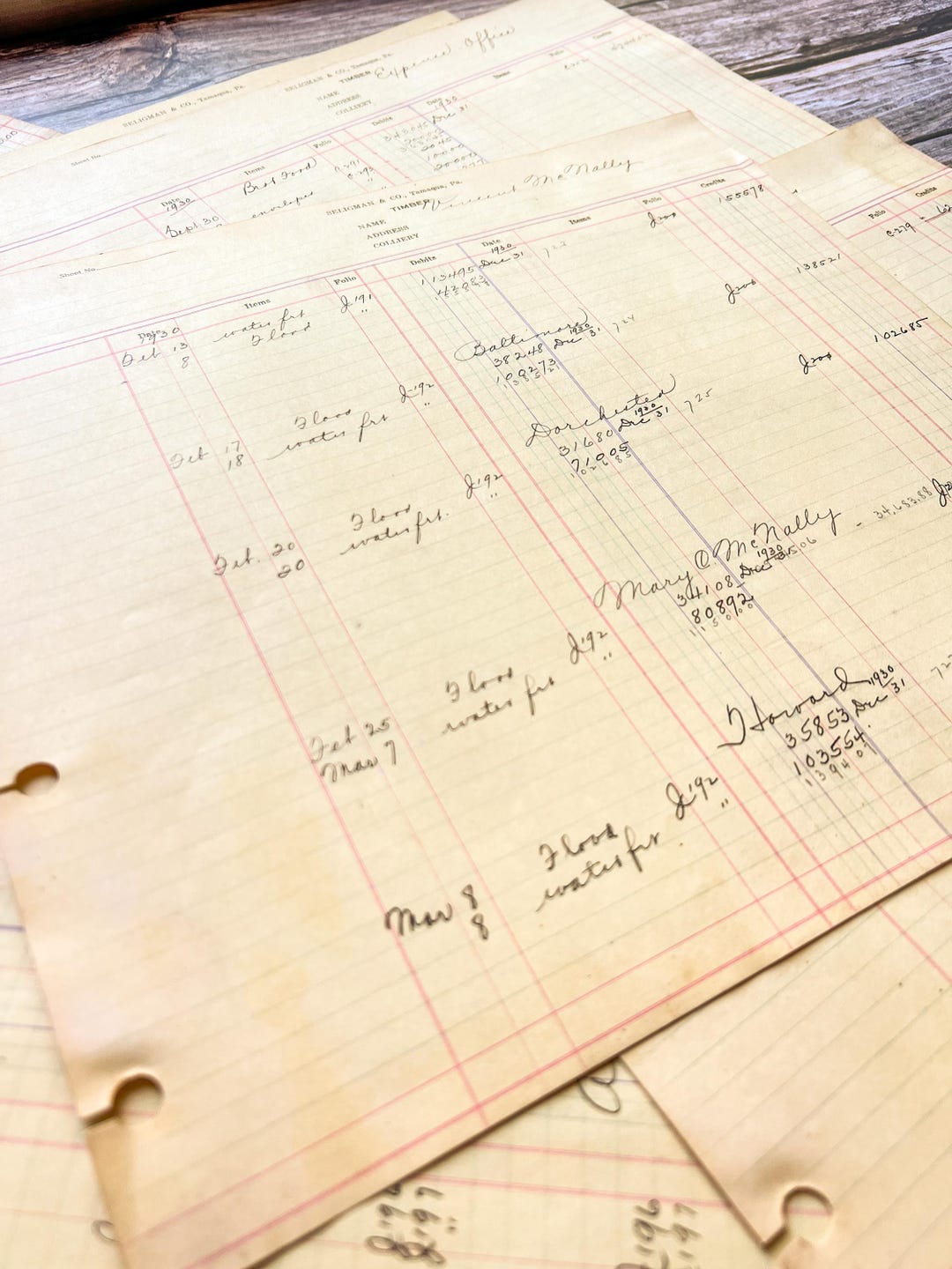 Large Vintage Yellow Ledger Pages From the 1930s Logging/timber ...