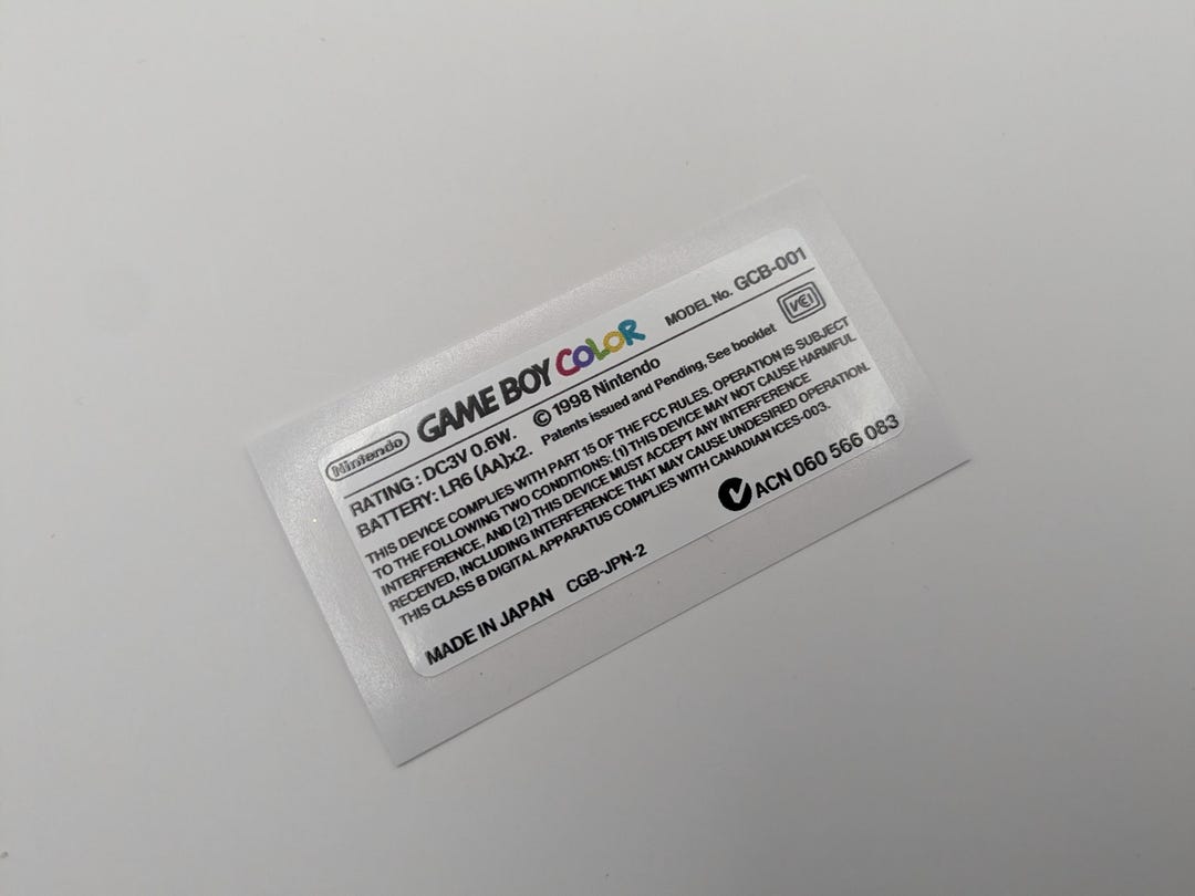 Gameboy Color Label Sticker White - Etsy