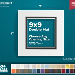 9x9" Premium Double Matboard - Choose Your Custom Matboard Size, Color ...