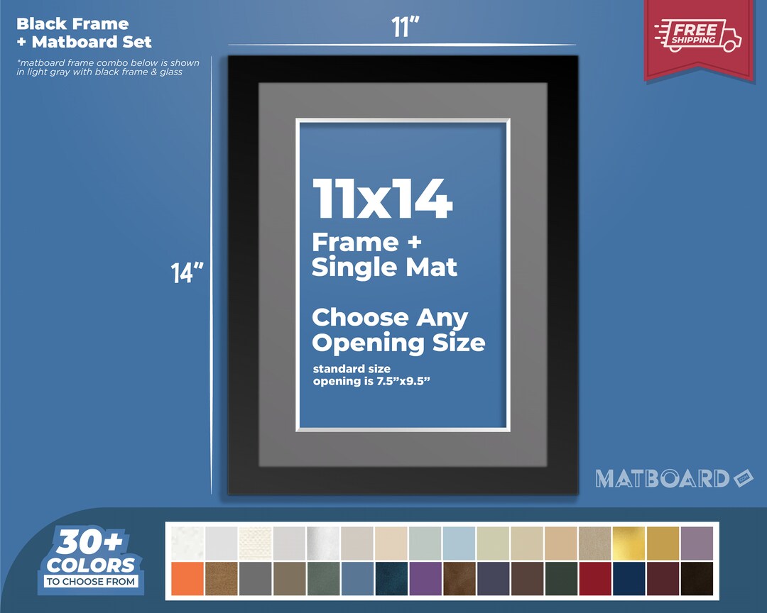11x14" Picture Frame + Single Matboard Set - Wood Photo Frame, Art ...