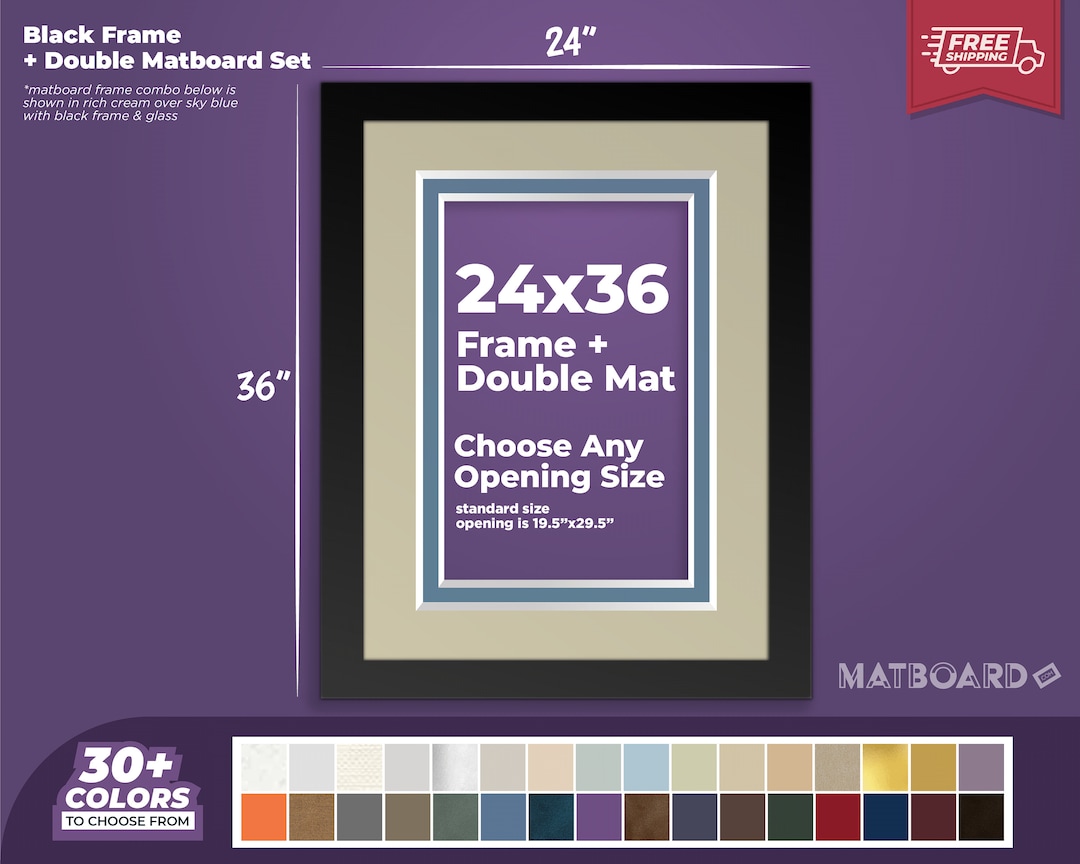 24x36" Picture Frame + Double Matboard Set - Wood Photo Frame, Art ...